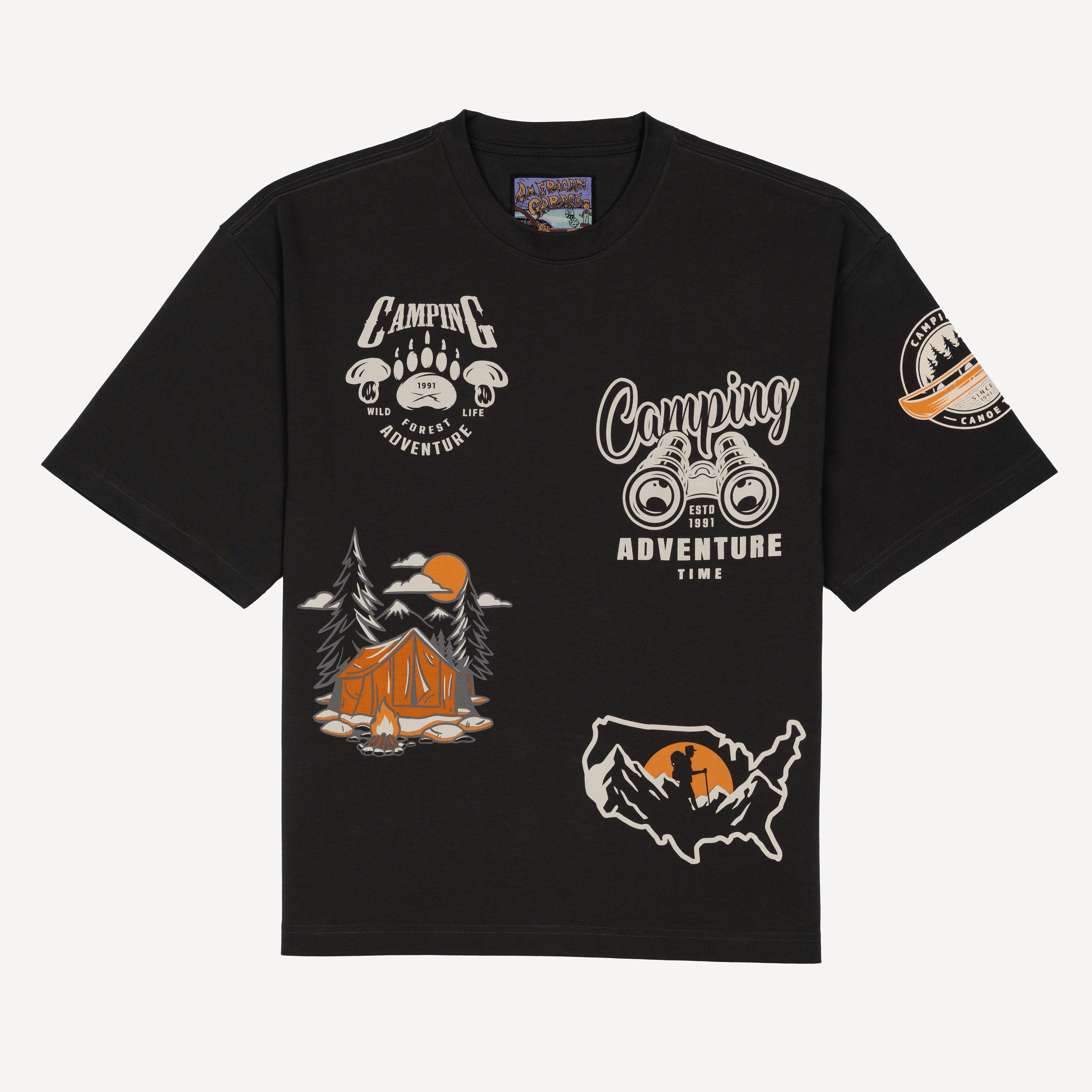 Premium Heavy Cotton Boxy Fit Discharge Print Tee - Beluga / Camping A ...