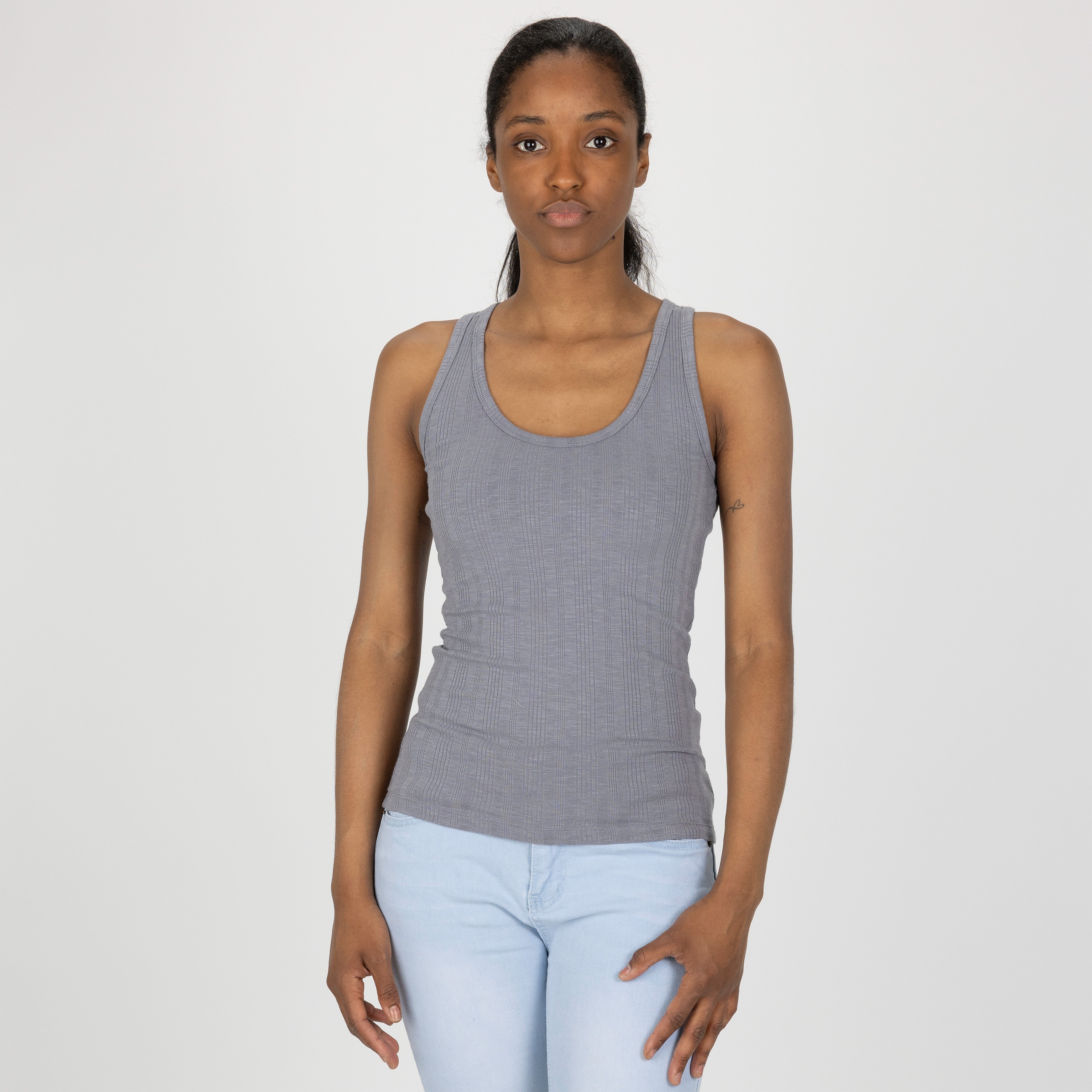 Womens Variegated Ribbed Racer Back Tank - Quicksilver – Ravelheart